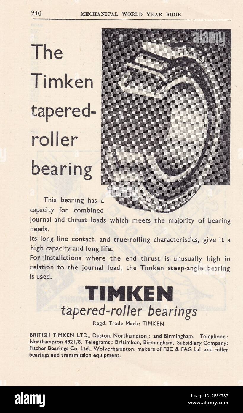 Vintage advert for British Timken Ltd Stock Photo - Alamy