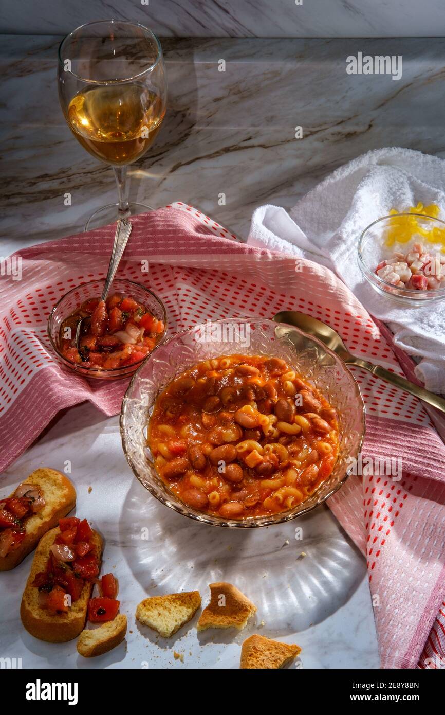 Traditional Italian peasant bean soup pasta e fagioli with elbow ...
