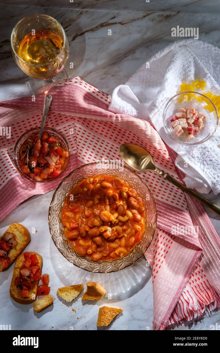 Traditional Italian peasant bean soup pasta e fagioli with elbow ...