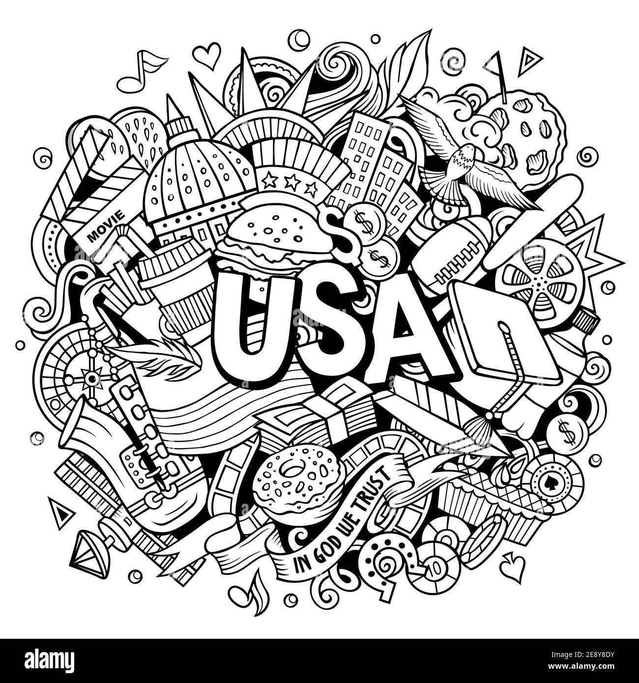 USA hand drawn cartoon doodle illustration Stock Vector Image & Art - Alamy