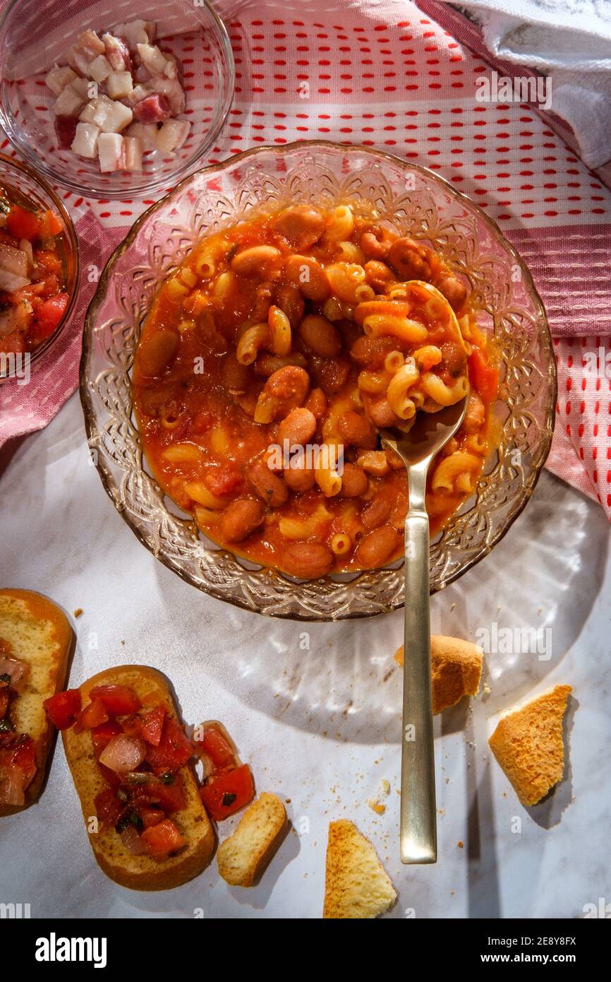 Traditional Italian peasant bean soup pasta e fagioli with elbow ...