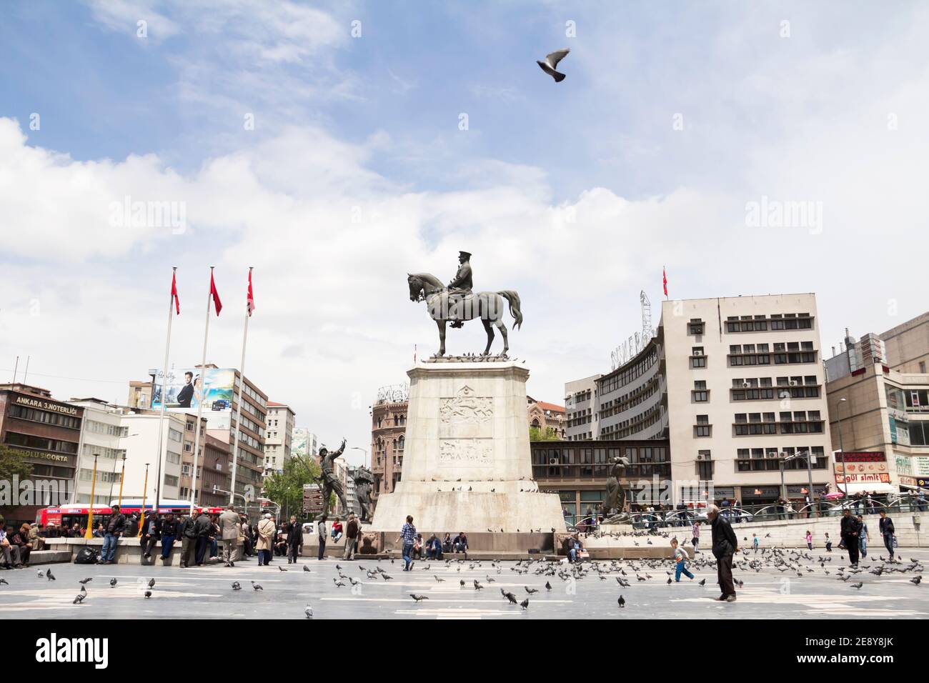 The statue of Ataturk and national flags of modern Turkey in Ulus ...