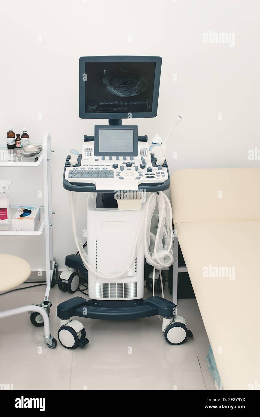 Medical equipments for ultrasonic diagnostics in a clinic. Interior of ...
