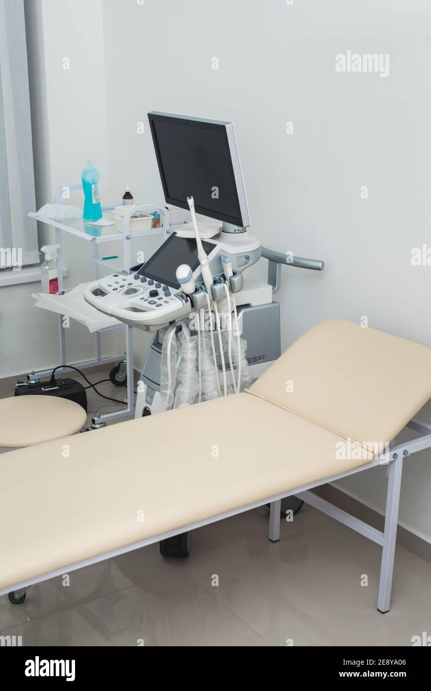 Medical equipments for ultrasonic diagnostics in a clinic. Interior of ...
