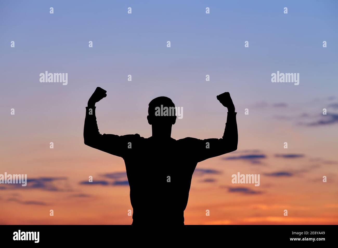 Men silhouette at sunset, human body over natural colorful sky ...