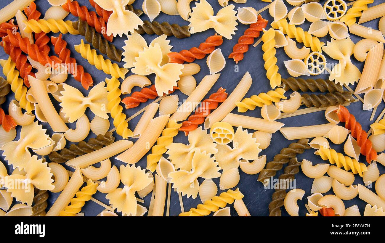 different types of italian pasta. flour products and food in cooking ...