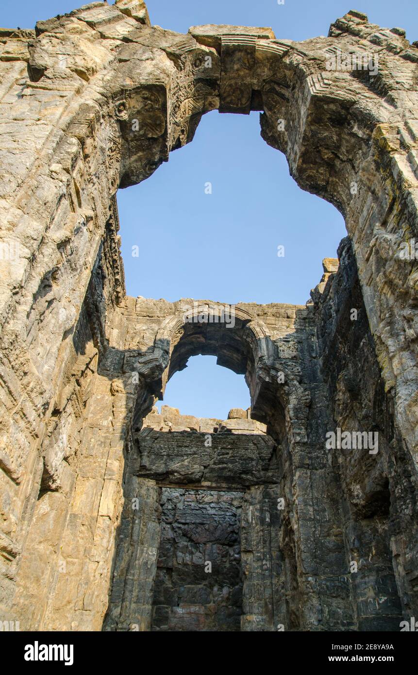 Vertical shot of the ruins of the Martand Sun Temple in India Stock ...