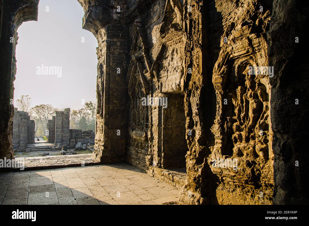 Ruins of the Martand Sun Temple under the sunlight in India Stock Photo ...