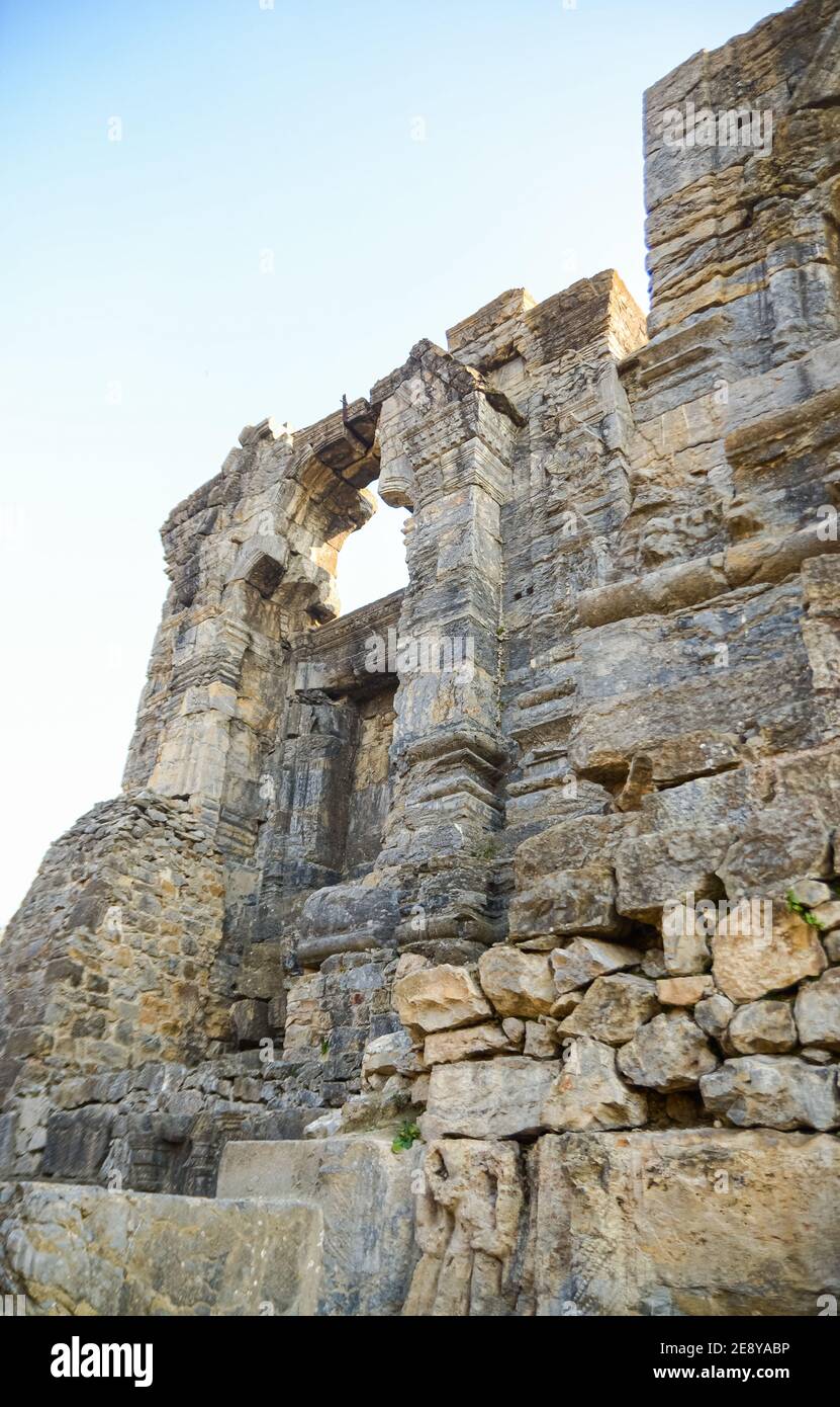 Vertical shot of the ruins of the Martand Sun Temple in India Stock ...