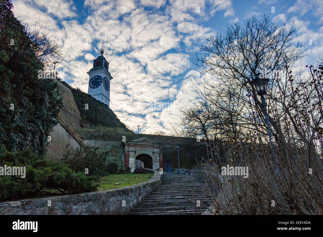 Beautiful view of old historical clock tower at Petrovaradin fortress ...