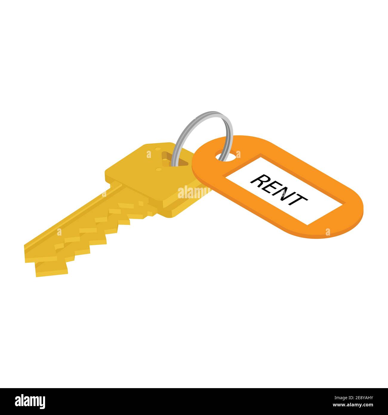 Rent concept. Golden key with orange tag. Key with keychain isolated on ...