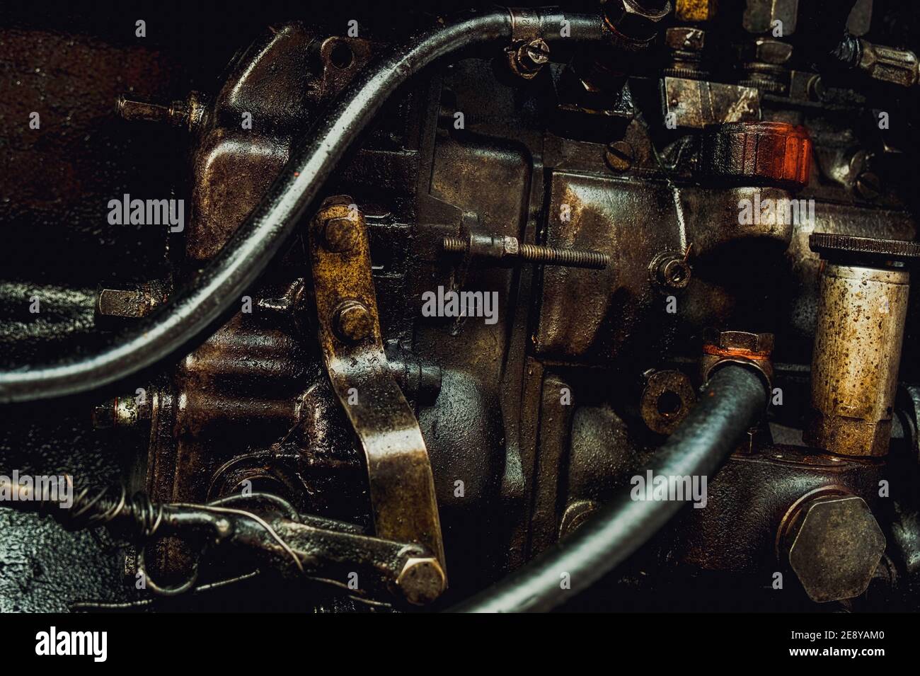 Detail of a dirty diesel engine Stock Photo - Alamy