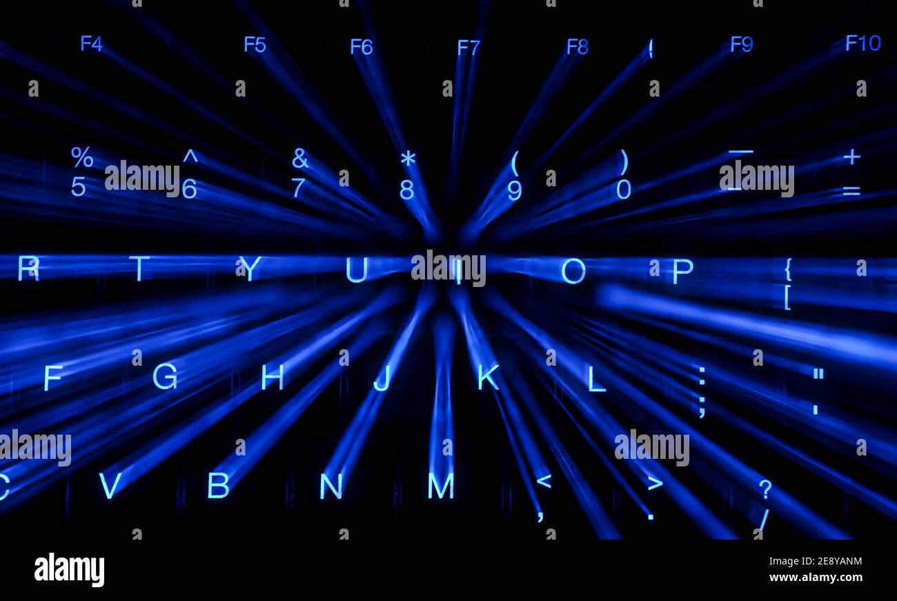 blue backlit keyboard with zoom-out effect Stock Photo - Alamy