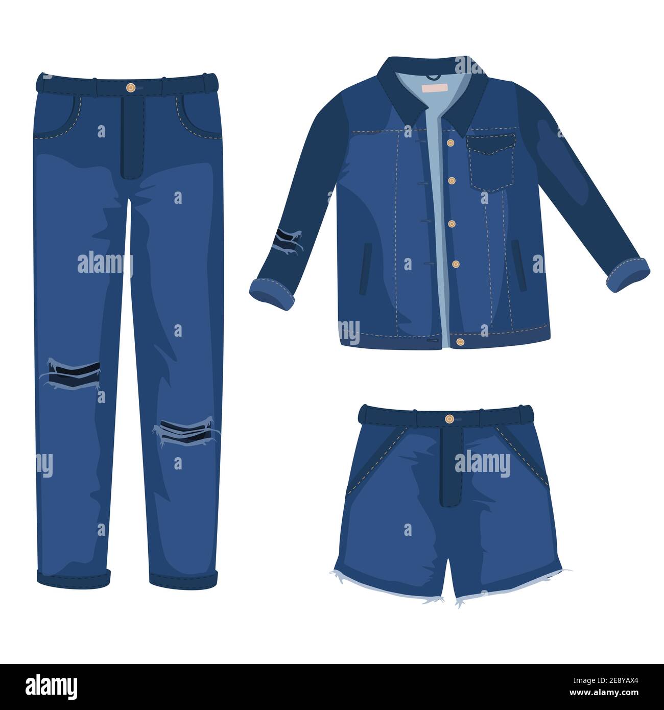 Jeans clothing. Trendy fashion ripped denim casual clothes vector ...