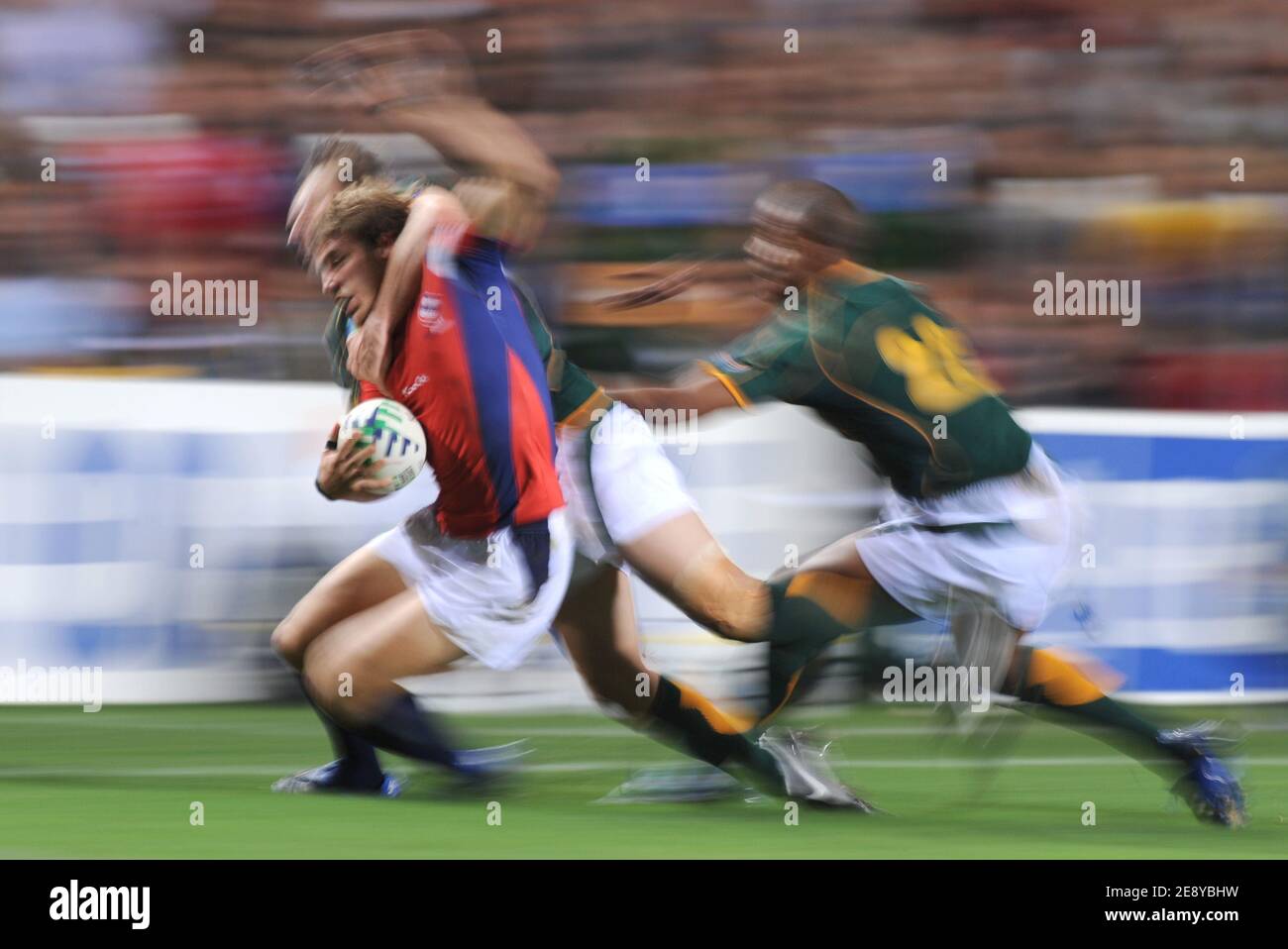 USA's Chris Wyles takled by South Africa defence during the IRB Rugby ...