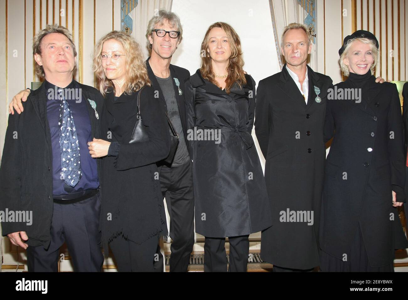 L-R) Andy Summers and his wife Kate Summers, Stewart Copeland and his wife Fiona Copeland, Sting ...