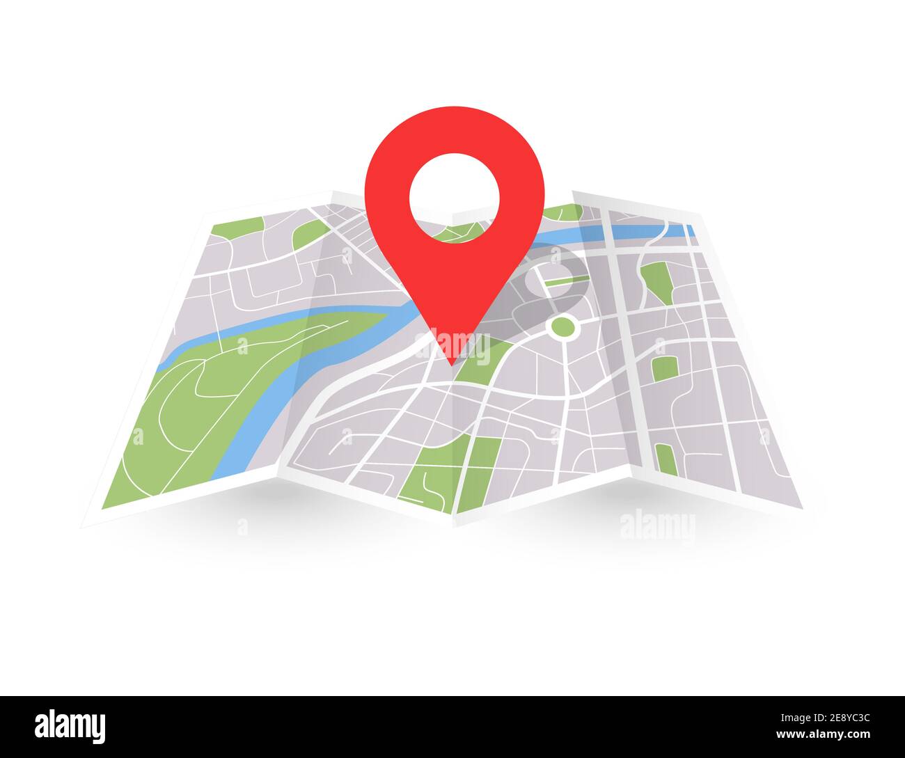 Folded city map with pin. Paper 3D location place icon. Vector gps navigation concept Stock ...