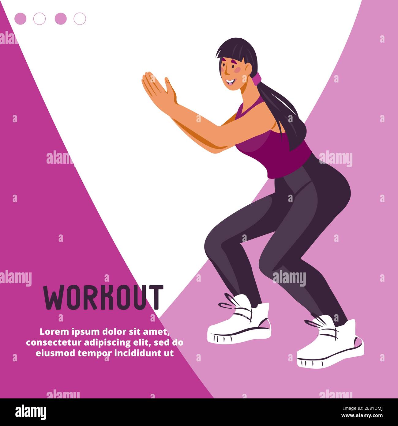 Social media poster template with woman doing squats, flat vector ...