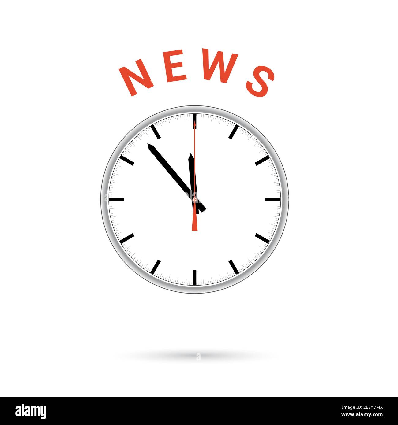 Vector illustration of clock icon. Red arrow points to word NEWS ...