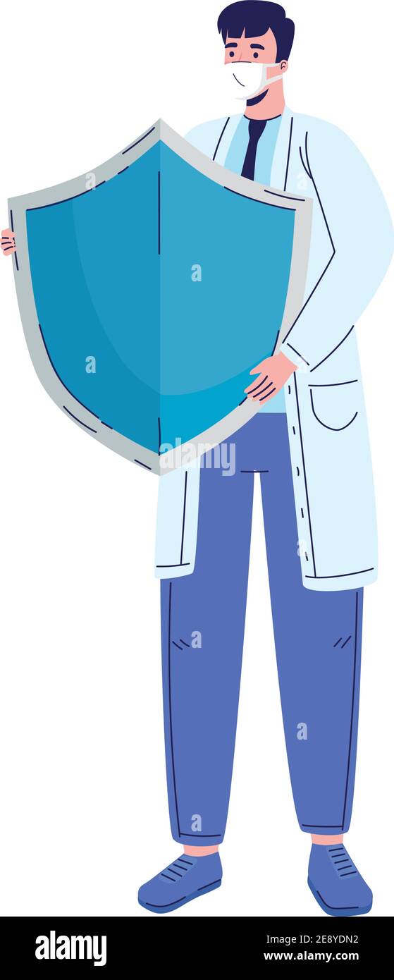 professional doctor with shield standing character Stock Vector Image ...