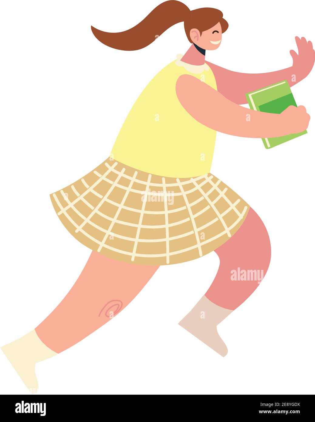 back to school, smiling student running with book vector illustration ...