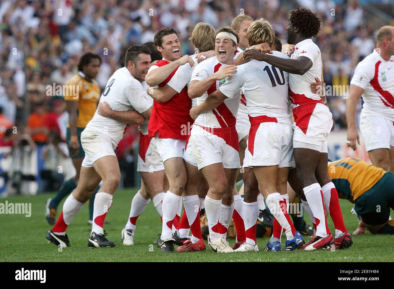 England's players celebrate after their victory over Australia during ...