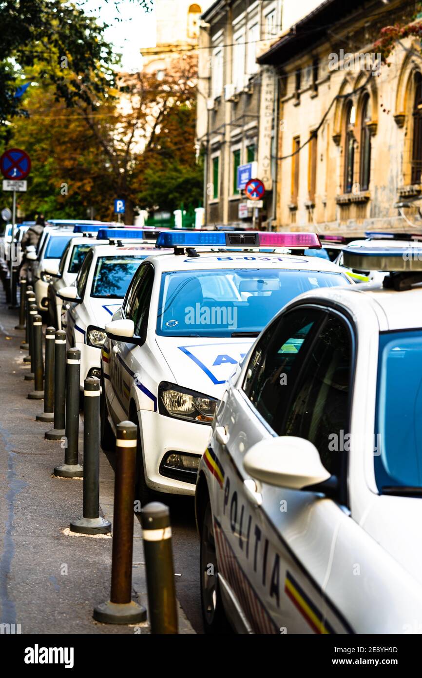 Romanian police (Politia Rutiera) car parked along the street in ...