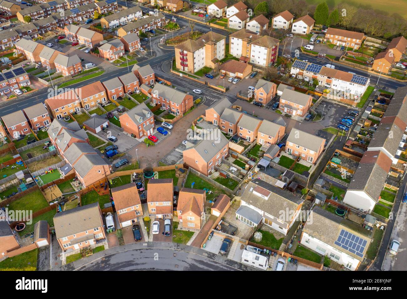 Aerial photo of the housing estates and suburban area of the town of ...