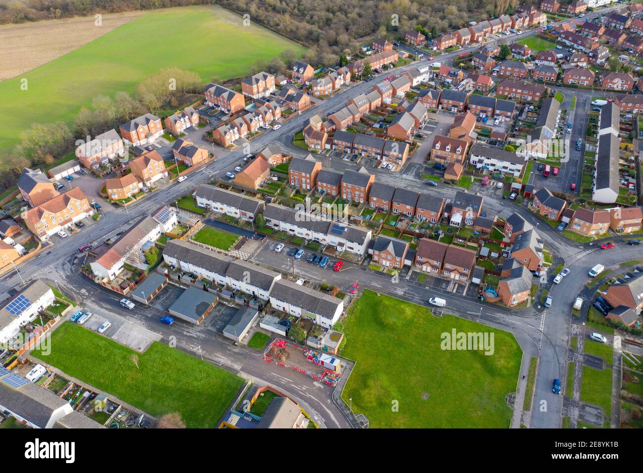 Aerial photo of the housing estates and suburban area of the town of ...