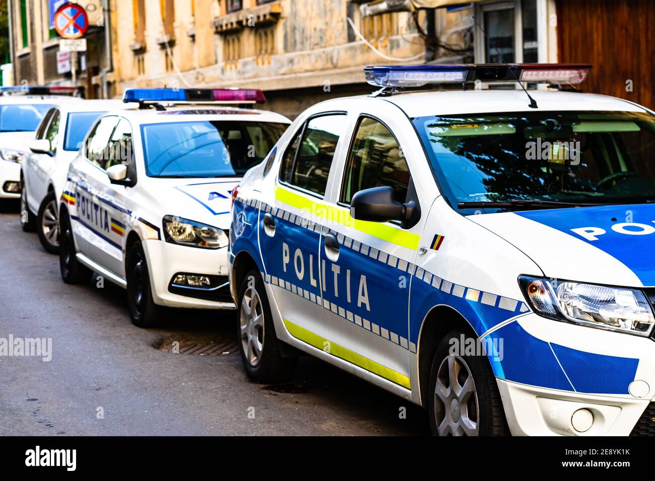Romanian police (Politia Rutiera) car parked along the street in ...