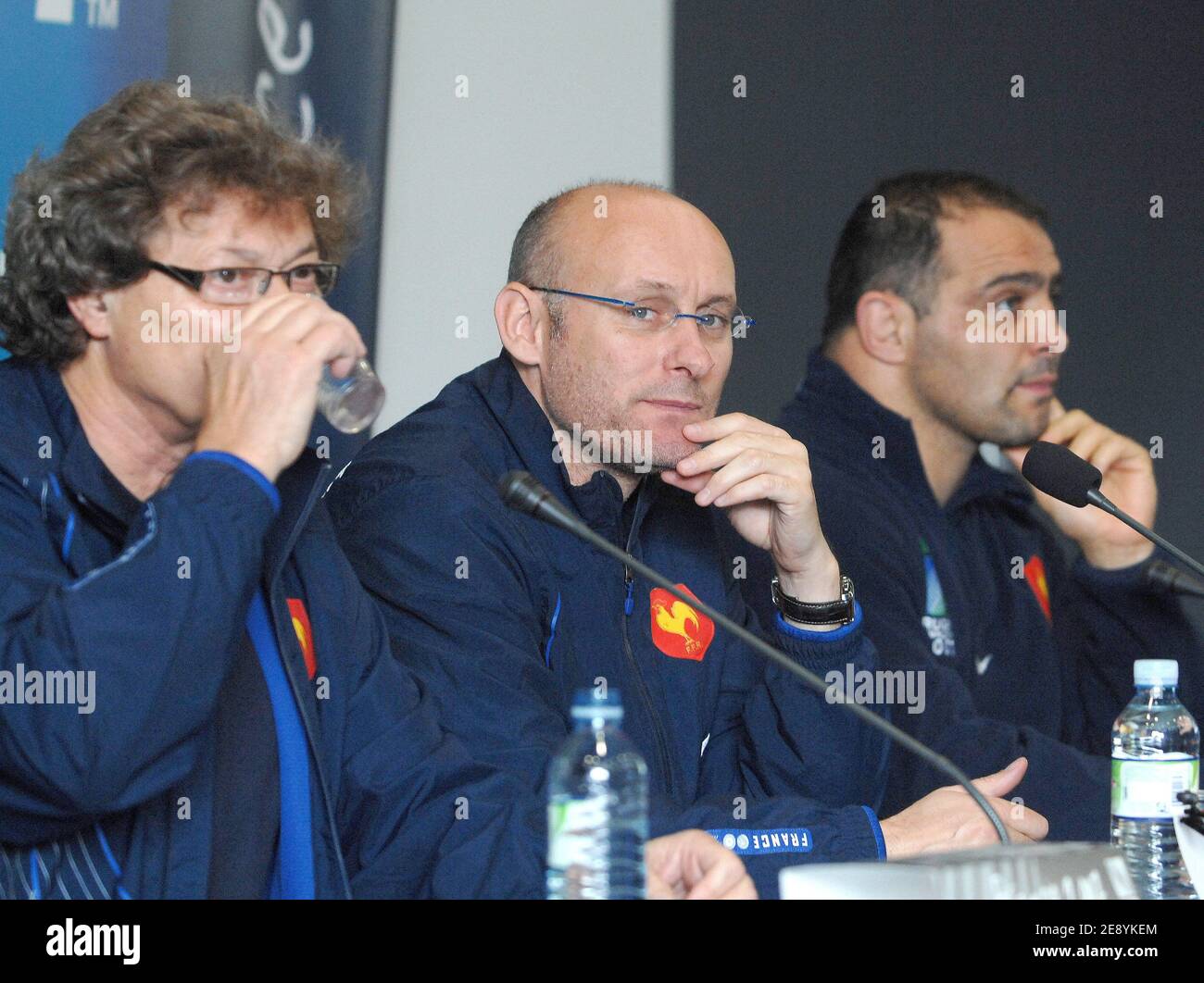 France's rugby union national team manager Jo Maso, head coach Bernard ...