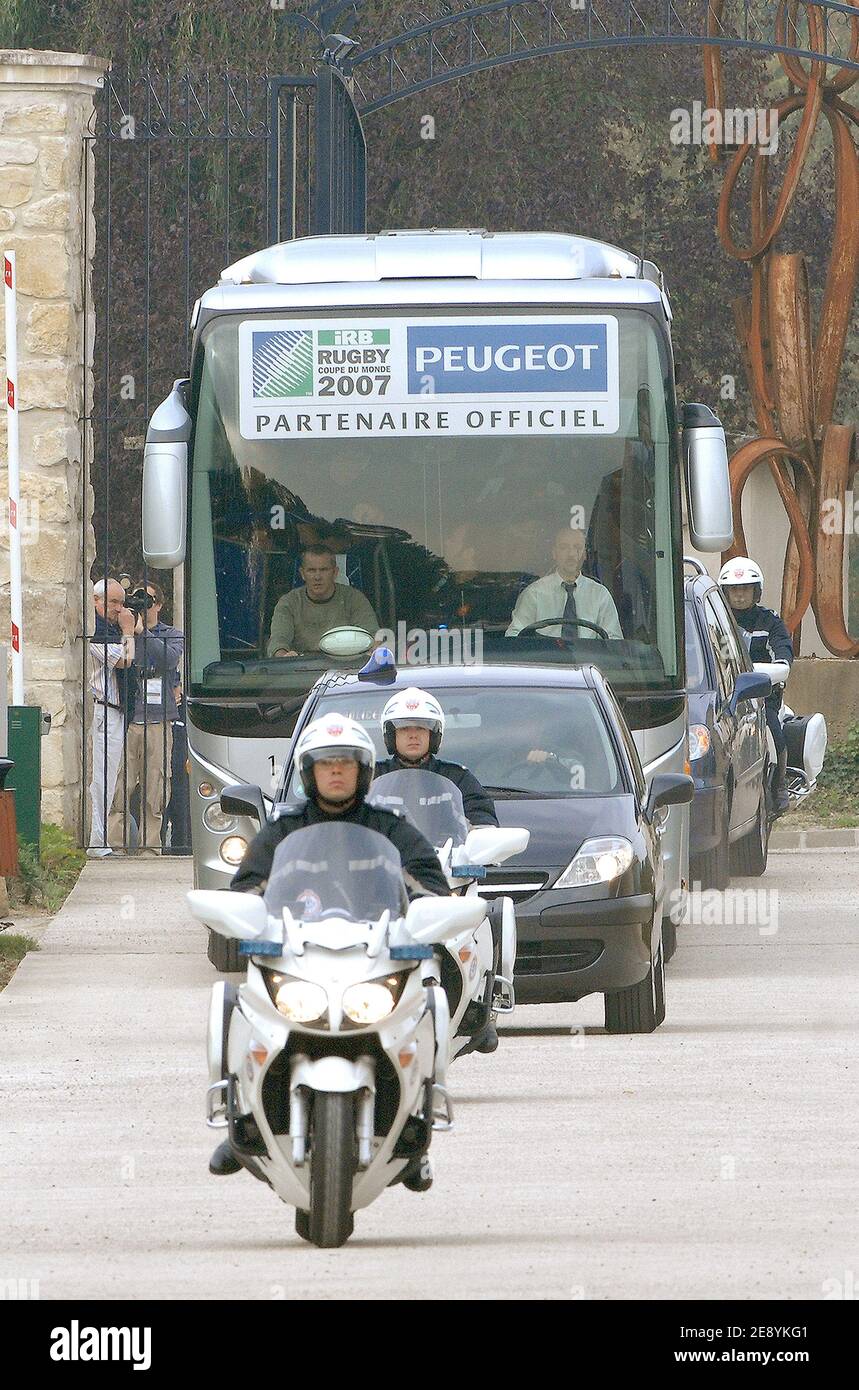 France's rugby union national team bus arrives at the team's training ...