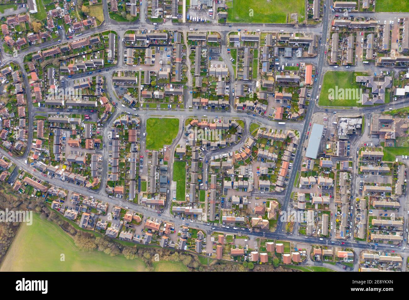Top down aerial photo of the housing estates and suburban area of the ...