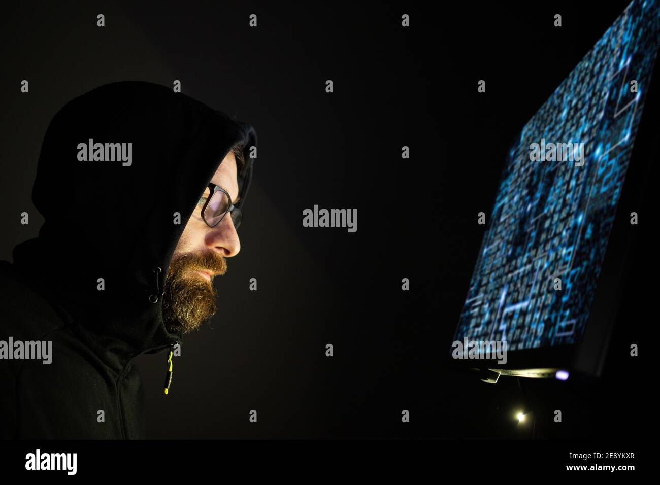 hacker coding at night cybersecurity concept Stock Photo - Alamy