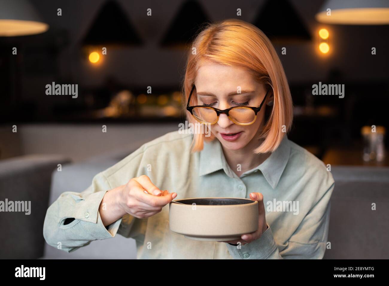 Soup eating female hi-res stock photography and images - Alamy