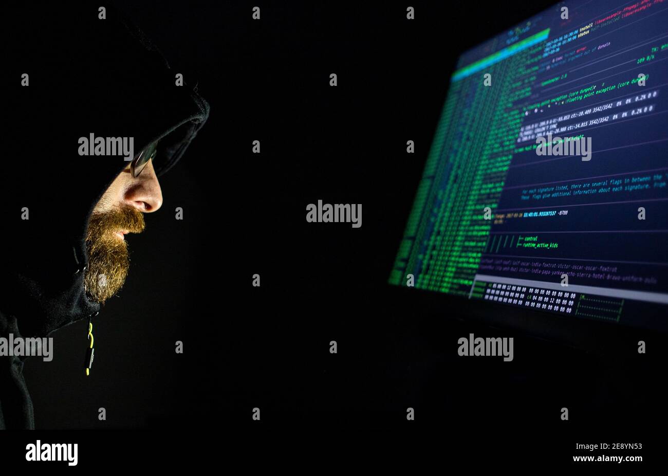 hacker coding at night cybersecurity concept Stock Photo - Alamy