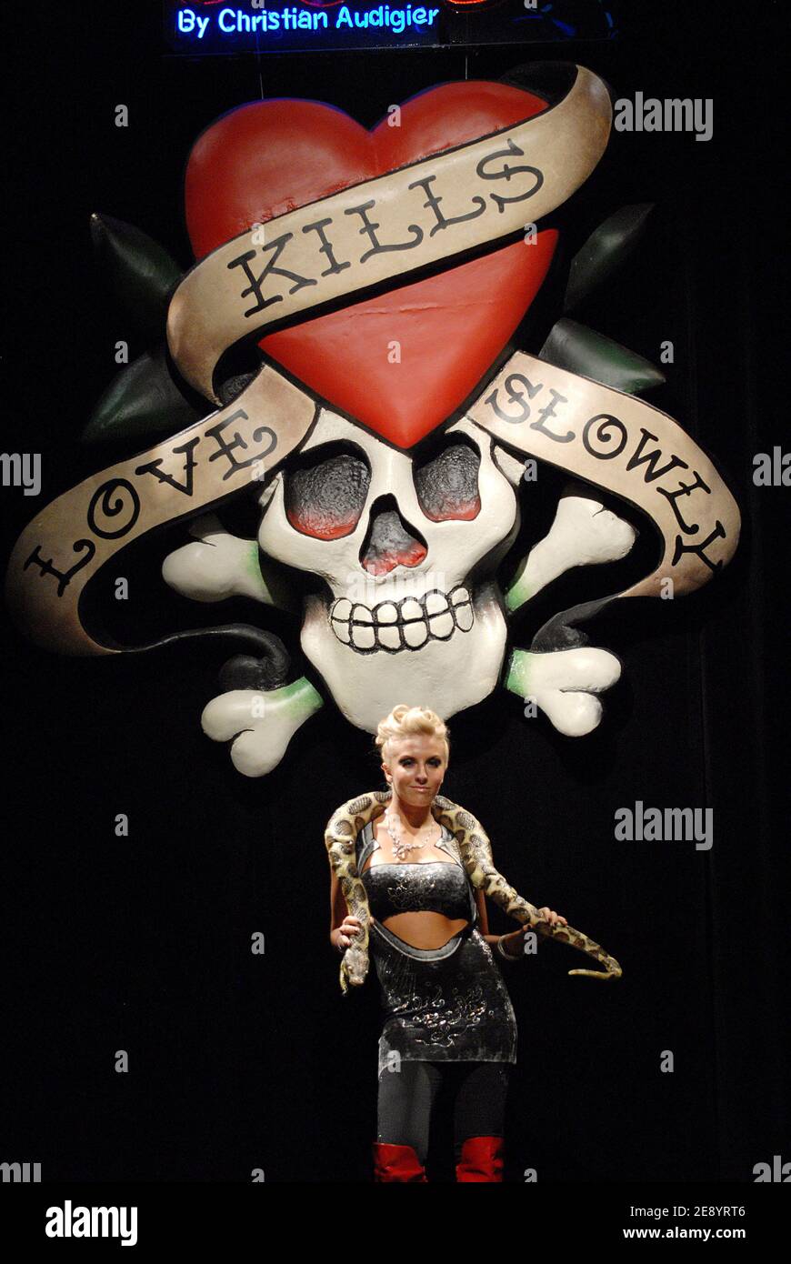 A model displays a creation of the Ed Hardy Spring 2008 by designer ...