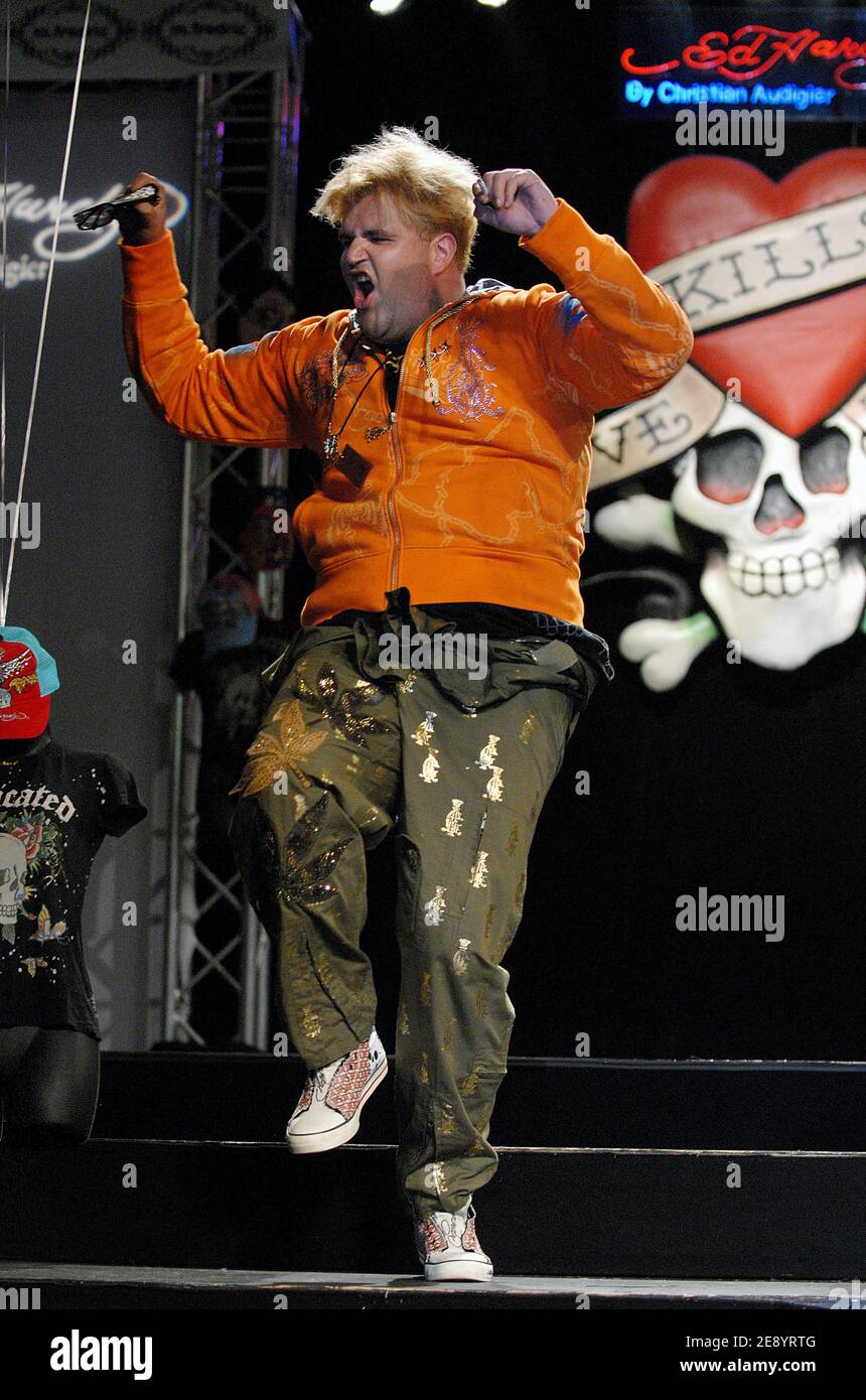 A model displays a creation of the Ed Hardy Spring 2008 by designer ...