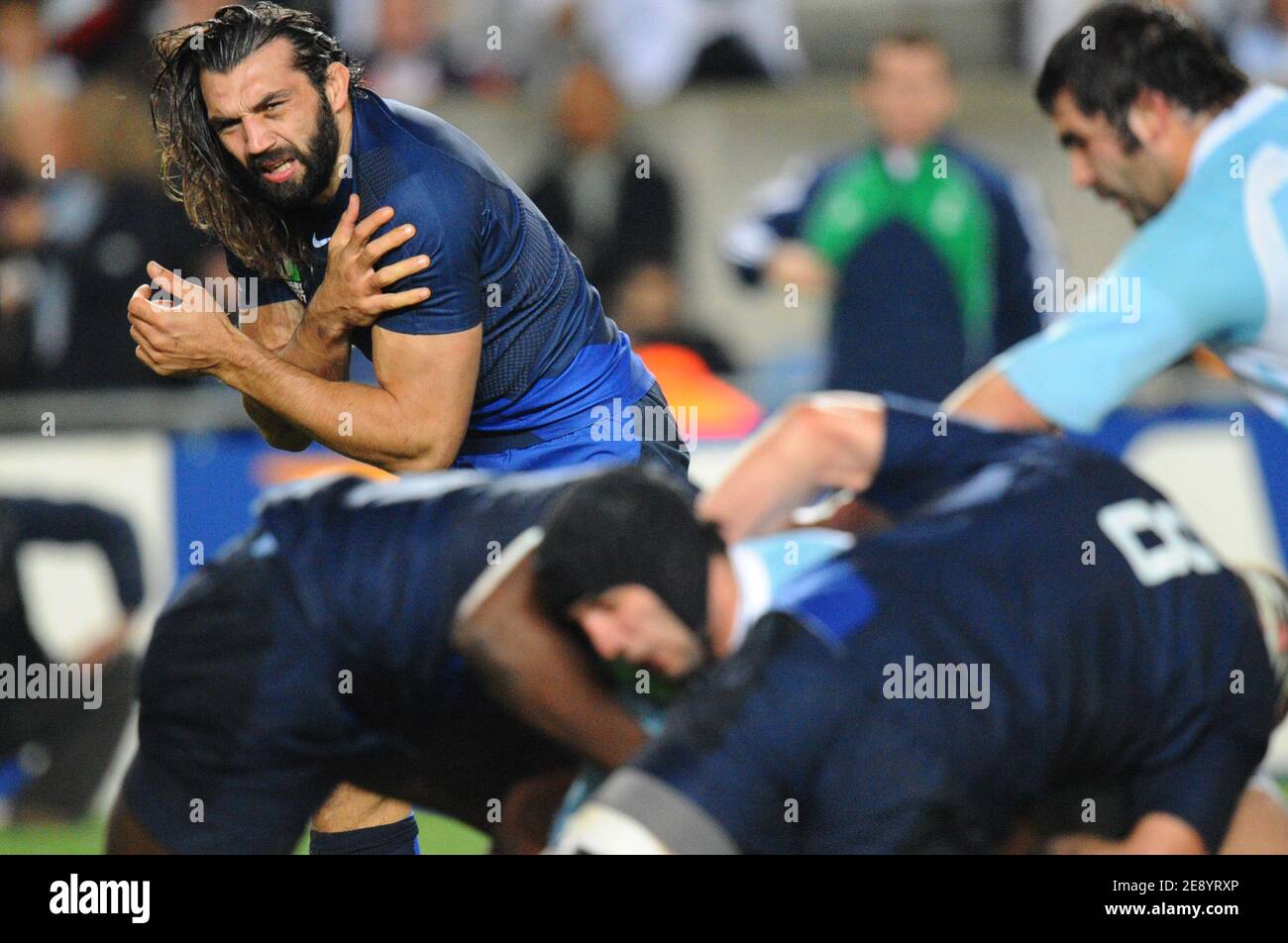 France's Sebastien Chabal injured after a tackle during the IRB Rugby ...