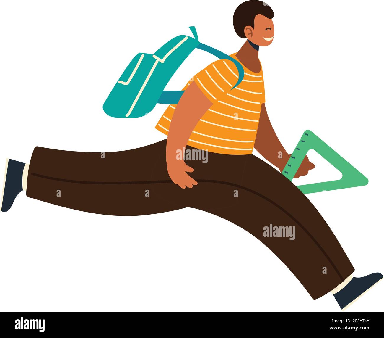 back to school, student running with backpack and ruler vector ...
