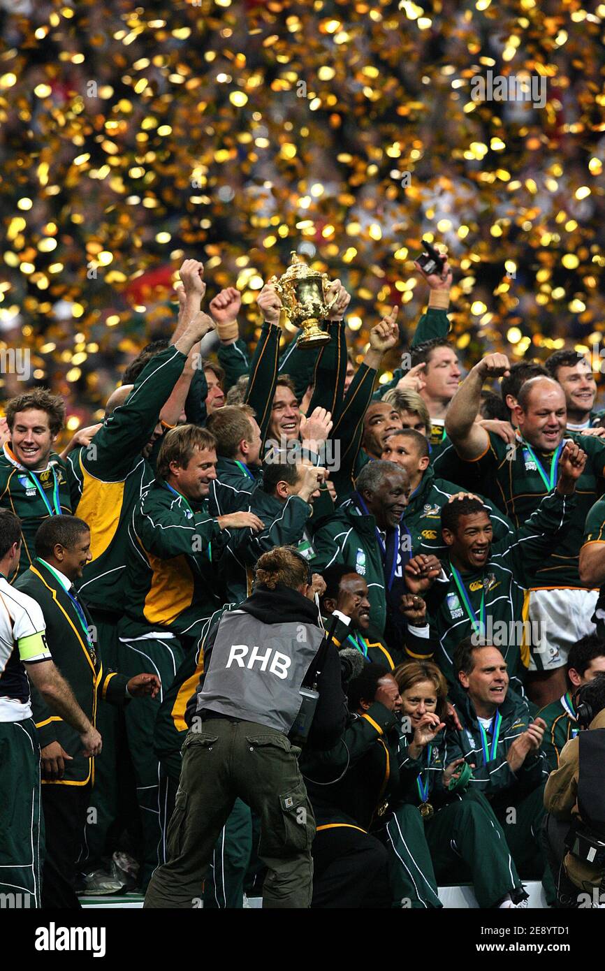 South Africa's players celebrate their victory with the trophy at the ...