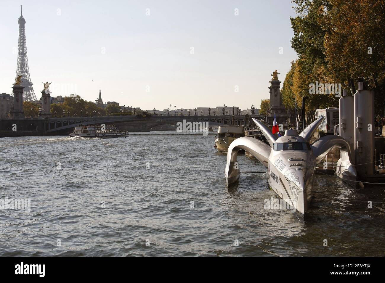 Earthrace boat arrives in Paris, France on October 20, 2007. The ...