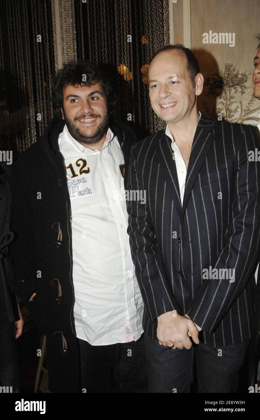Alain Bouzigues poses with French Actor Laurent Ournac after his show ...