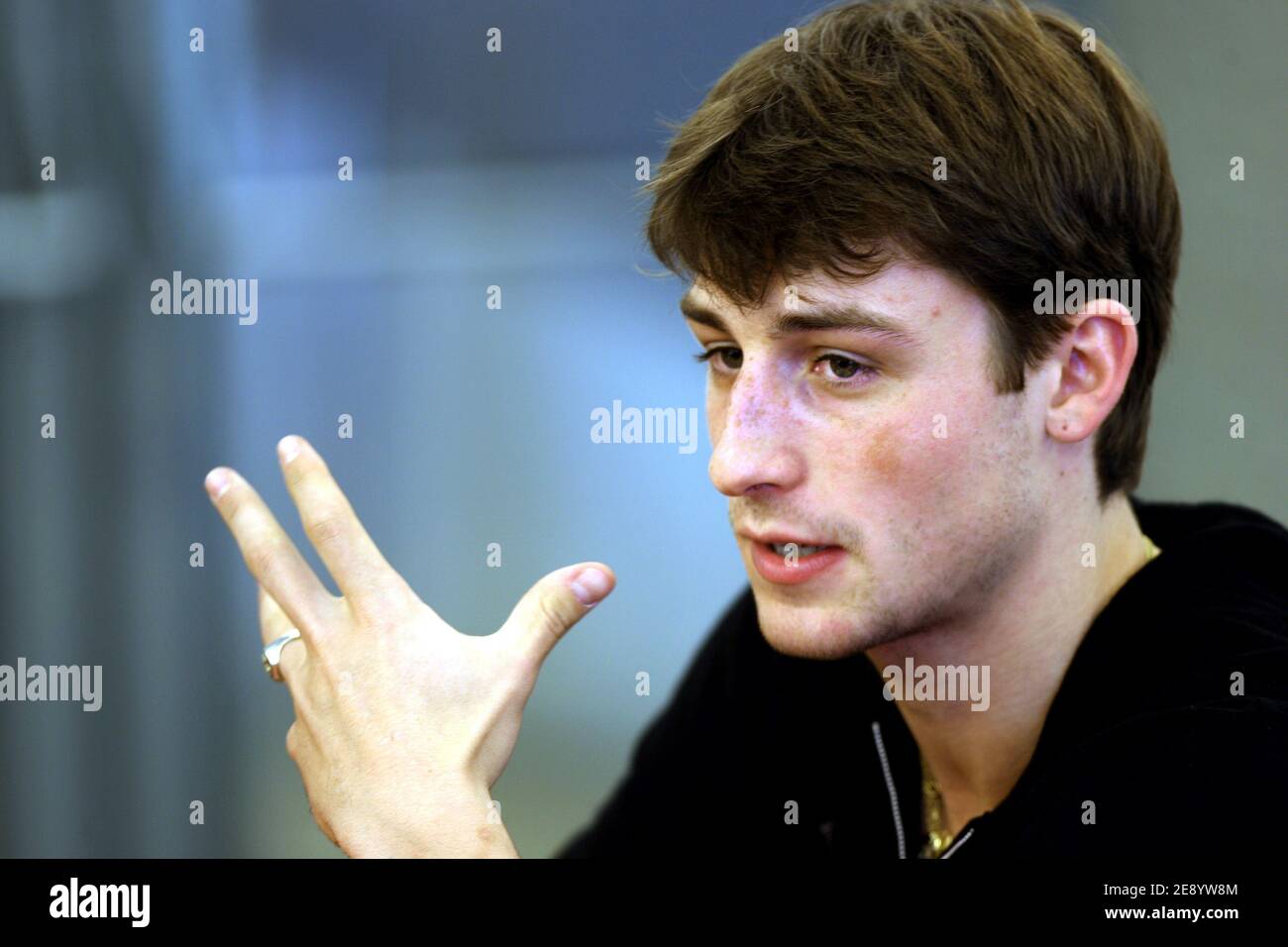 French figure skating champion Brian Joubert attends the press ...