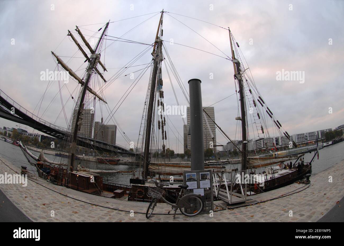 Various views of tall ship 'La Boudeuse' docked on the Seine river ...