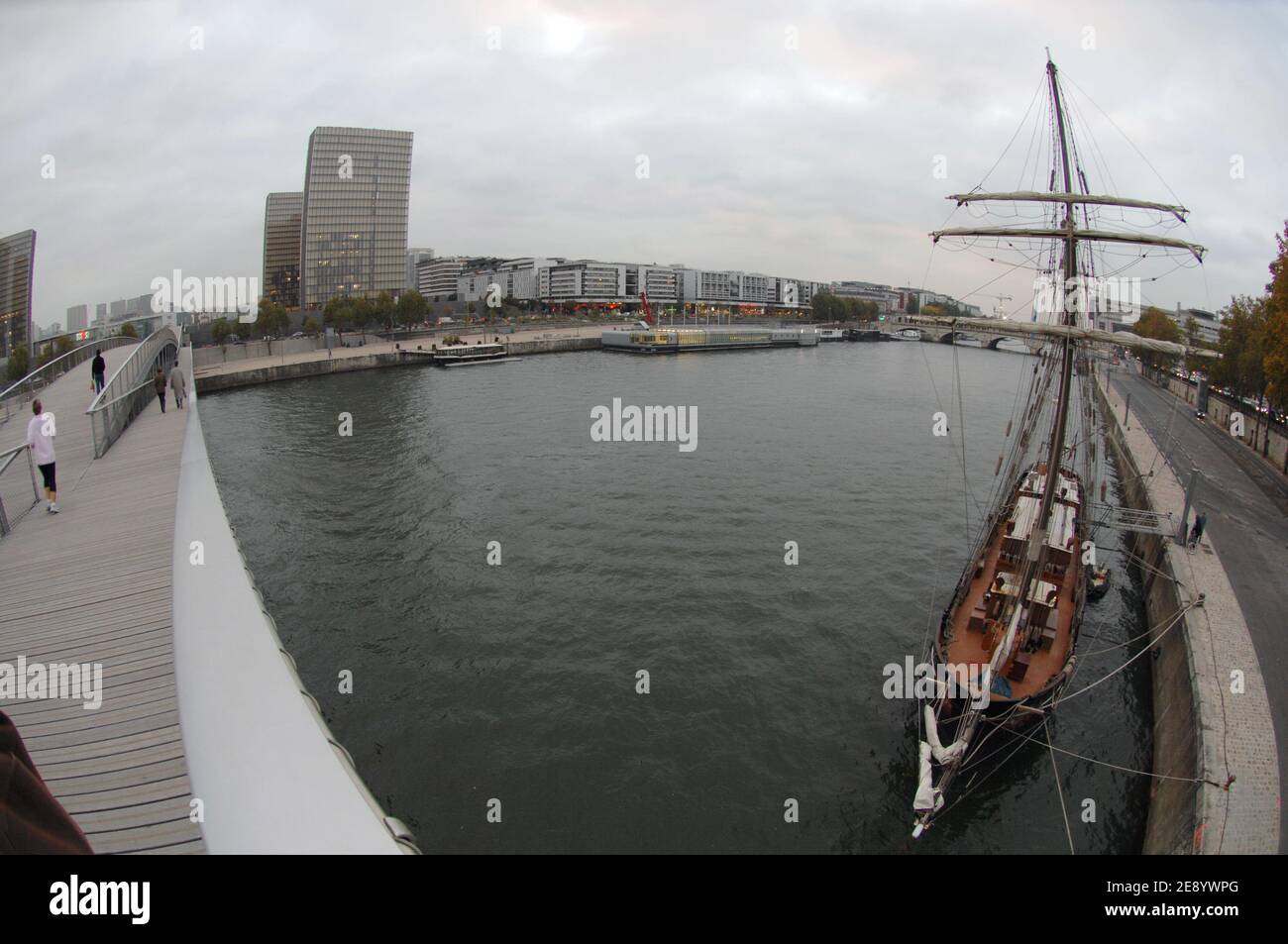 Various views of tall ship 'La Boudeuse' docked on the Seine river ...