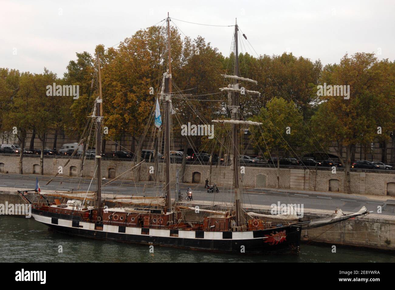 Various views of tall ship 'La Boudeuse' docked on the Seine river ...