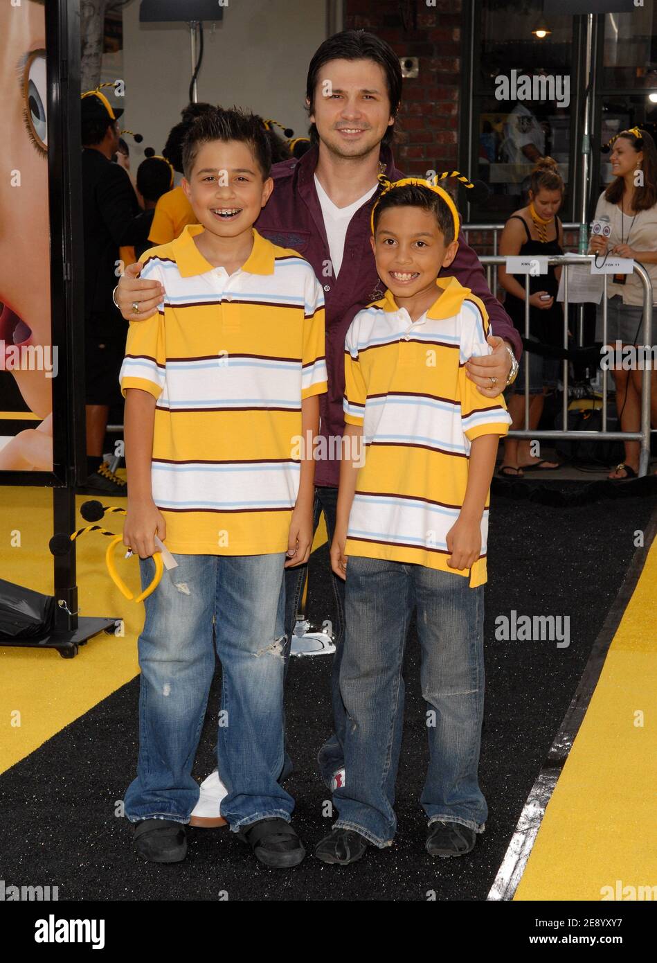 Freddy Rodriguez and kids attend the Bee Movie Premiere, held at the ...