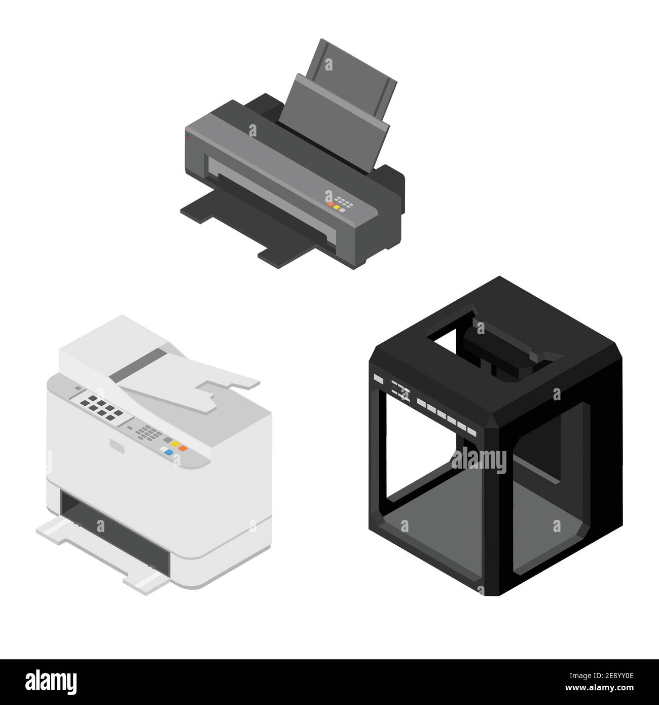 Printing house concept. 3D printer, lasser print high quality print ...