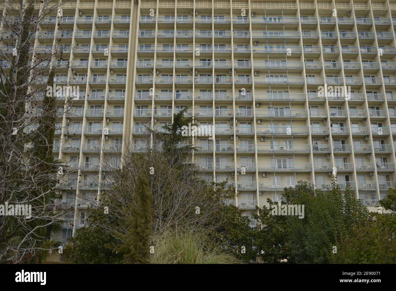 The balconies of a large high-rise building Stock Photo - Alamy